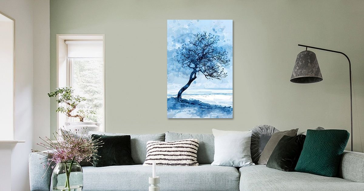 Delfts Blauw Schilderij | Boom Schilderij van AiArtLand op canvas, behang en meer